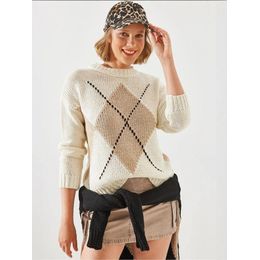 Bianco Lucci Pullover Damen Gr&ouml;&szlig;e S/L elfenbein / kitt / dunkelbraun