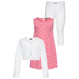 Kidsworld Set: Bolero, Kleid und Leggings M&auml;dchen Gr&ouml;&szlig;e 128/134 pink / wei&szlig;