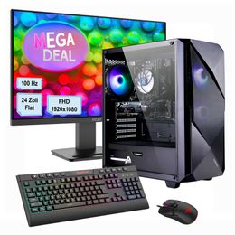 GAMEMAX Gaming-PC-Komplettsystem "MegaDeal Striker 2736 AMD Ryzen 7 5700X 16GB 1000GB SSD RTX 5060", Energieeffizienz: E, schwarz, Microsoft Windows 11 Home (64 Bit), 16 GB RAM 1.000 GB SSD, Computer_Komplettsysteme, Windows 11 + MSI PRO MP2412 Monitor 60cm (24"), Gaming-PC-Komplettsystem