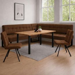 Eckbankgruppe Home Affaire "Mia Essecke, Sitzgruppe, Eckbankgruppe, K&uuml;chenbankgruppe", terra, terra, schwarz, B:207cm H:61cm T:167cm, Holzwerkstoff, Massivholz, Metall, Polyester, Sitzm&ouml;bel-Sets, Eckbankgruppe, Eckbank mit Wellenfederung; Tisch in Eiche massiv
