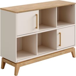 Sideboard Paidi "STIENE in Beige oder Grau, 6 F&auml;cher und 2 Schiebet&uuml;ren mit Soft-Close", cashmere, beige, eiche massiv, B:124cm H:91cm T:40cm, Holzwerkstoff, Massivholz, Sideboards, Sideboard, stabiles Regal mit Massivholz, Standregal, gepr&uuml;fte Qualit&auml;t