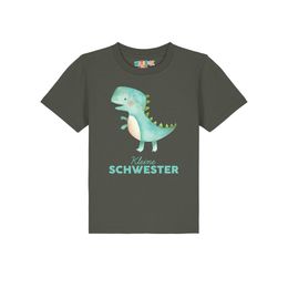 Watabout.kids T-Shirt 'Dinosaurier 03 Kleine Schwester' Jungen Gr&ouml;&szlig;e 110/116 khaki / hellgr&uuml;n
