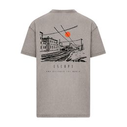 F4NT4STIC T-Shirt 'Escape Discover the World Town Train Station' Herren Gr&ouml;&szlig;e 5XL graumeliert
