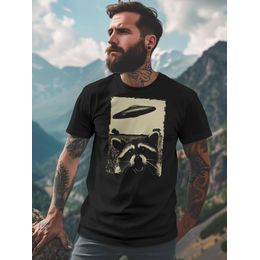 Neverless Shirt 'Ufo Waschb&auml;r' Herren Gr&ouml;&szlig;e XS schwarz