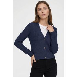 Strickjacke Only "ONLKATIA LS CABLE V-NECK CARDIGAN CC KNT", Damen, Gr. XL, naval academy detail:with melange, Strick, Obermaterial: 50% Viskose, 27% Nylon, 23% Polyester, meliert, figurbetont normal, V-Ausschnitt, Rippb&uuml;ndchen, Strickjacken Strickjacke
