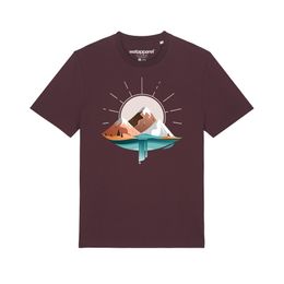 Watapparel Shirt 'Sunrise & Lake' Herren Gr&ouml;&szlig;e XS dunkelbraun / brombeer / mischfarben