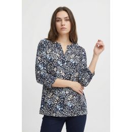 Shirtbluse soyaconcept "SC-FELICITY AOP 546", Damen, Gr. S, navy combi, Web, Obermaterial: 50% Baumwolle, 50% Viskose, gemustert, regular fit normal, Rundhals, Blusen Shirtbluse