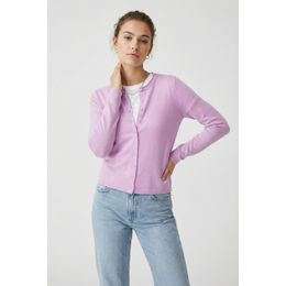 Strickjacke Only "ONLLOYAL LIFE LS O-NECK BUT CAR KNT NOOS", Damen, Gr. L, super pink detail:melange, Strick, Obermaterial: 80% Polyester, 20% Nylon, meliert, bequem normal, Rundhals, Strickjacken Strickjacke, gerippte &Auml;rmelb&uuml;ndchen