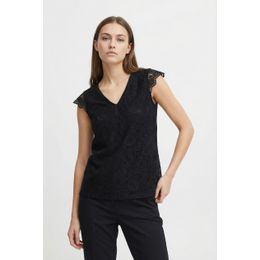 Spitzentop Pieces "PCOLLINE SL LACE V-NECK TOP WVN NOOS", Damen, Gr. XL, schwarz, Spitze, Obermaterial: 90% Nylon, 10% Elasthan, unifarben, regular fit normal, V-Ausschnitt, Tops Spitzentop