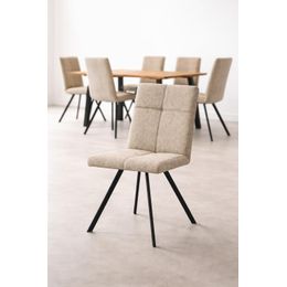 Eckbankgruppe Home Affaire "Mia Essecke, Sitzgruppe, Eckbankgruppe, K&uuml;chenbankgruppe", beige, beige, schwarz, B:207cm H:61cm T:167cm, Holzwerkstoff, Massivholz, Metall, Polyester, Sitzm&ouml;bel-Sets, Eckbankgruppe, Eckbank mit Wellenfederung; Tisch in Eiche massiv