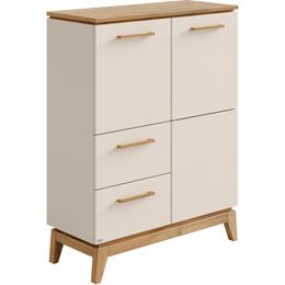 Highboard Paidi "STIENE in Beige oder Grau, 2 Schubladen und 2 T&uuml;ren mit Soft-Close", cashmere, beige, eiche massiv, B:95cm H:123cm T:40cm, Holzwerkstoff, Massivholz, Sideboards, Highboard, stabiles Regal mit Massivholz, Standregal, gepr&uuml;fte Qualit&auml;t