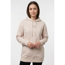 Sweatkleid Calvin Klein Jeans "LS MONOLOGO PREMIUM TERRY HOODIE", Damen, Gr. XS (36), N-Gr, buff beige, Sweatware, Obermaterial: 100% Baumwolle, klassisch kurz, Rundhals, eingesetzt angesetztes B&uuml;ndchen, Kleider Sweatkleid, Mit Rundhalsausschnitt, loose fit