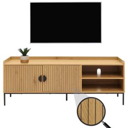 TV-Rack MCW-O39, TV-Board Fernsehtisch Lowboard TV-Schrank Kommode, Melamin MDF 56x150x40cm ~ natur
