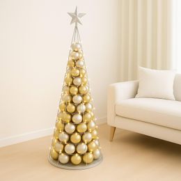 Deko-Baum MCW-O91, Weihnachtsbaum Schmuckbaum Weihnachtsdeko Christbaum zum Beschm&uuml;cken, Metall 160cm ~ silberfarben