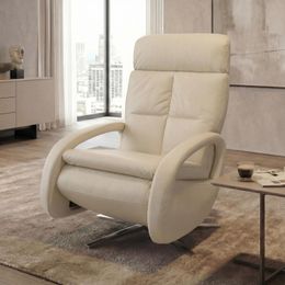 Relaxsessel MCW-L11, TV-Sessel Liegesessel, Liegefunktion drehbar, elektrisch verstellbar Voll-Leder ~ creme-wei&szlig;