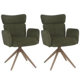 2er-Set Esszimmerstuhl MCW-N11, Stuhl, drehbar Auto-Return Stoff Boucl&eacute; 350g/m&sup2; &Ouml;ko-Tex ~ gr&uuml;n, Beine Holz-Optik