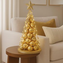 Deko-Baum MCW-O91, Weihnachtsbaum Schmuckbaum Weihnachtsdeko Christbaum zum Beschm&uuml;cken, Metall 60cm ~ goldfarben