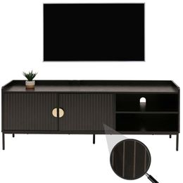 TV-Rack MCW-O39, TV-Board Fernsehtisch Lowboard TV-Schrank Kommode, Melamin MDF 56x150x40cm ~ Holzoptik schwarz