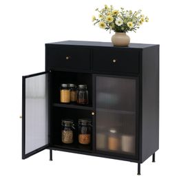 Kommode MCW-O87, Schrank Sideboard Highboard, Stauf&auml;cher Schubladen Industrial Metall Schilfglas 96x80x40cm ~ schwarz
