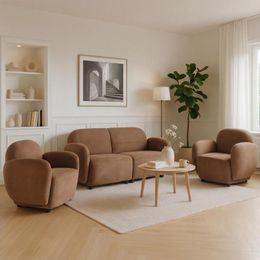 Wohnzimmer-Set MCW-P33, 2er-Sofa 2x Sessel, Stoff/Textil Chenille (330 g/m&sup2;) &Ouml;ko-Tex ~ braun