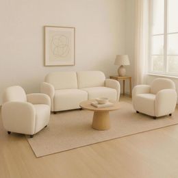 Wohnzimmer-Set MCW-P33, 2er-Sofa 2x Sessel, Stoff/Textil Chenille (330 g/m&sup2;) &Ouml;ko-Tex ~ creme