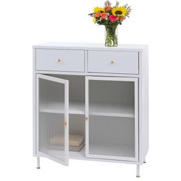 Kommode MCW-O87, Schrank Sideboard Highboard, Stauf&auml;cher Schubladen Industrial Metall Schilfglas 96x80x40cm ~ wei&szlig;