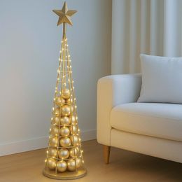 Deko-Baum MCW-O91, Weihnachtsbaum Schmuckbaum Weihnachtsdeko Christbaum zum Beschm&uuml;cken, Metall 115cm ~ goldfarben