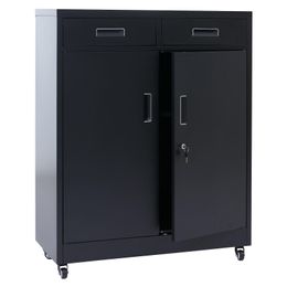 Aktenschrank MCW-O89, Stahlschrank B&uuml;roschrank, Rollen T&uuml;ren Schubladen abschlie&szlig;bar Metall 116x90x40cm ~ schwarz