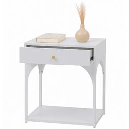 Nachttisch MCW-O88, Kommode Beistelltisch Nachtschrank Nachtkasten, Schublade Metall 50x43x41cm ~ wei&szlig;