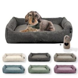 Rohrschneider Hundebett mit Gratis-Beigabe, waschbar, robuster Breit-Cordstoff grau