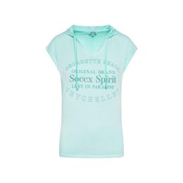 SOCCX &Auml;rmelloses Kapuzenshirt mit Glitter Puffprint Damen Gr&ouml;&szlig;e XL hellblau