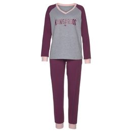 Kangaroos Pyjama Damen Gr&ouml;&szlig;e XS/S graumeliert / aubergine / altrosa Winterkleid
