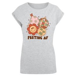 F4NT4STIC Shirt 'Festive AF Christmas Tree Balls' Damen Gr&ouml;&szlig;e 4XL grau / mischfarben