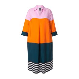 Ulla Popken Kleid Damen Gr&ouml;&szlig;e 50/52 cyanblau / orange / hellpink / wei&szlig; Winterkleid