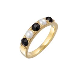 Elli Ring Damen Gr&ouml;&szlig;e 52 gold / schwarz / perlwei&szlig;