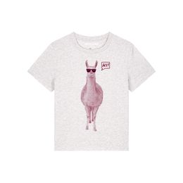 Watapparel Shirt 'Lama sagt Hi' Damen Gr&ouml;&szlig;e S hellgrau / pink