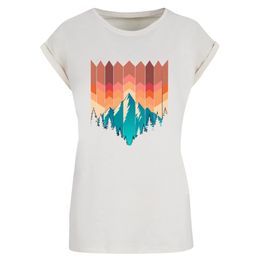 F4NT4STIC T-Shirt 'Berg Sonnenuntergang Geometrisch' Damen Gr&ouml;&szlig;e 5XL sand / braun / petrol / orange