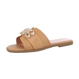Ital-Design Pantolette Damen Gr&ouml;&szlig;e 40 camel / gold