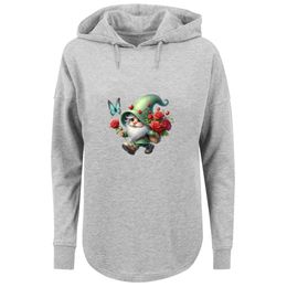 F4NT4STIC Sweatshirt 'Gnom Fr&uuml;hling Blu Schmetterling' Damen Gr&ouml;&szlig;e M grau / gr&uuml;n / rot / wei&szlig;