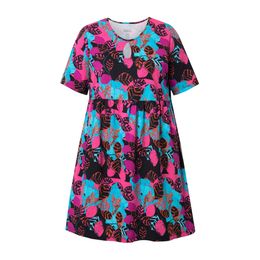 Ulla Popken Kleid Damen Gr&ouml;&szlig;e 66/68 hellblau / magenta / hellpink / schwarz Winterkleid