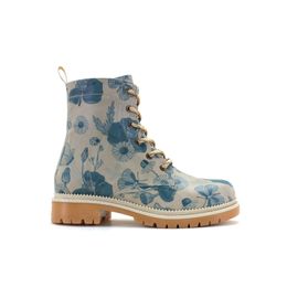 Goby Schn&uuml;rstiefel 'Wo's shoes Goby Ankle boots NJR160 with blue flowers' Damen Gr&ouml;&szlig;e 38 hellblau Winterschuhe