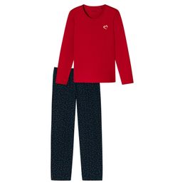 Schiesser Pyjama ' Family ' Damen Gr&ouml;&szlig;e M/L dunkelblau / rot Winterkleid