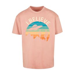F4NT4STIC T-Shirt 'I Believe UFO Alien Sonnenuntergang' Herren Gr&ouml;&szlig;e 5XL mischfarben / koralle