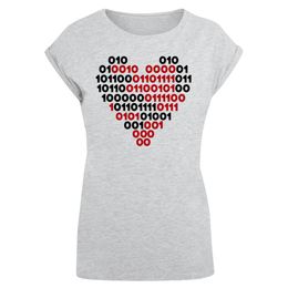 F4NT4STIC T-Shirt 'I Love You 01001001 Binary Code Herz Valentinstag' Damen Gr&ouml;&szlig;e 5XL graumeliert / rot / schwarz