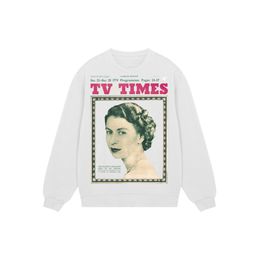F4NT4STIC Sweatshirt 'TV Times Queen Elizabeth II 1957 Cover' Herren Gr&ouml;&szlig;e M beige / dunkelgr&uuml;n / pink / wei&szlig;