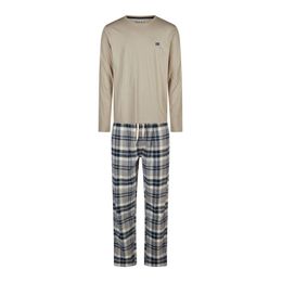 Phil & Co. Berlin Pyjama lang 'Flanell' Herren Gr&ouml;&szlig;e XL beige / grau / wei&szlig;