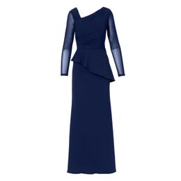 Adrianna Papell Langes Abendkleid 'Knit Crepe Combo Mesh Gown' Damen Gr&ouml;&szlig;e 44 dunkelblau Winterkleid