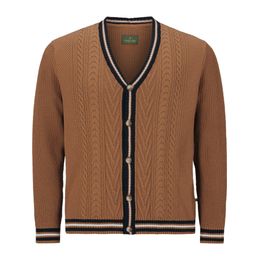 CHARLES COLBY Strickjacke ' Duke Starks ' Herren Gr&ouml;&szlig;e XL cognac / schwarz / wei&szlig;
