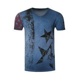 Rusty Neal Cooles T-Shirt mit V-Ausschnitt Herren Gr&ouml;&szlig;e XL blau