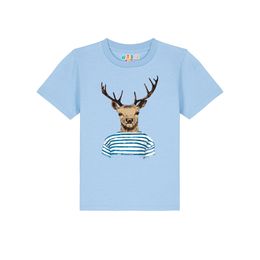 Watabout.kids T-Shirt 'Hirsch' Jungen Gr&ouml;&szlig;e 98/104 blau / hellblau / braun / brokat